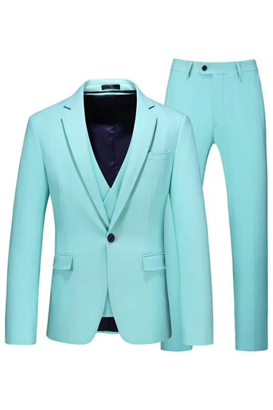 Benedict Simple Light Blue Notched Lapel Three Pieces Men Suits For Prom