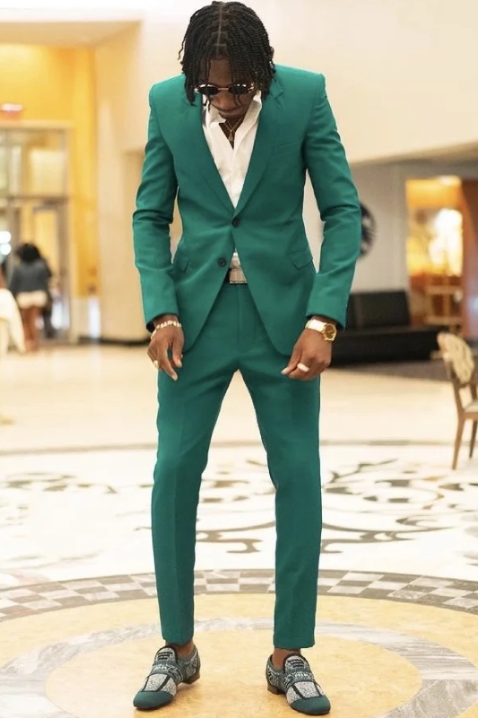 Chester Special Turquoise Notched Lapel Close Fitting Prom Suits
